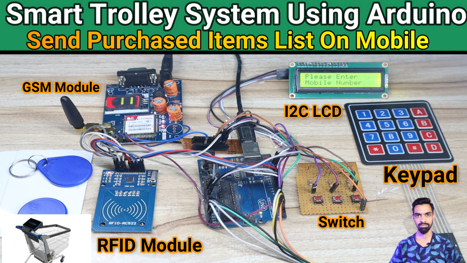Smart Trolley Using Arduino And Rfid Module Add And Remove Item Anytime Send List On Mobile